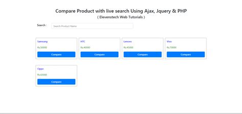 compare product with live search using ajax jquery and php