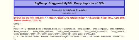 mysql use of bigdump php giving errors while importing db stack