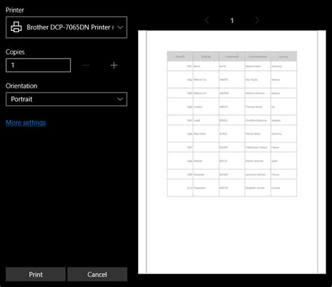 printing in uwp datagrid control syncfusion
