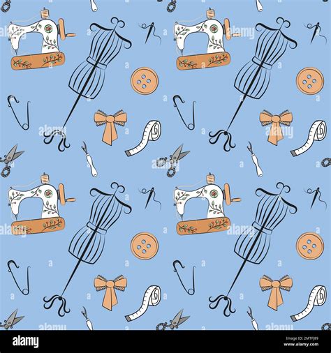 Sewing Pattern Vector Colorful Seamless Background Mannequin Sewing