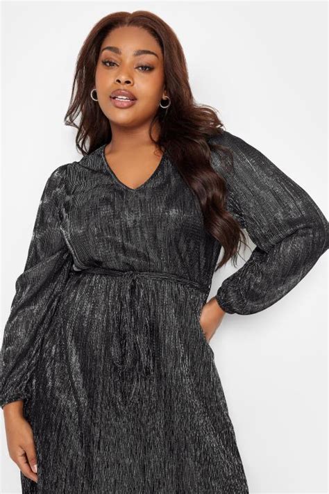 Limited Collection Plus Size Black And Silver Crinkle Dress Yours Clothing