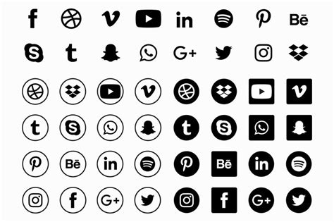 Set Of Black And White Color Popular Social Media Logos Illustration