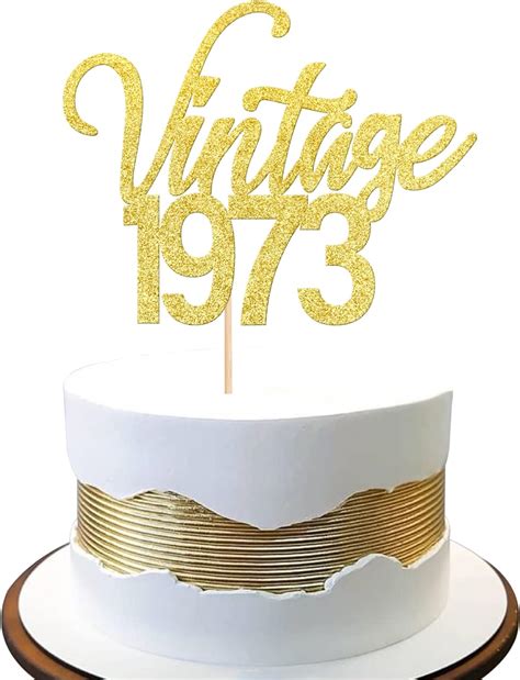 1 Pcs Vintage 1973 Cake Topper Gold Glitter Happy 50th