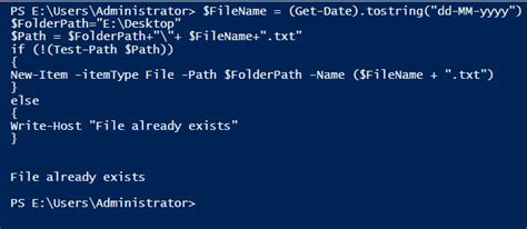 create file if not exists with name as today s date using powershell