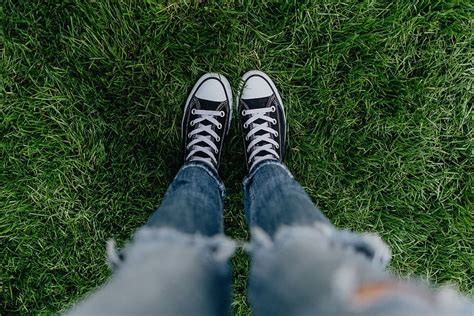 Hd Wallpaper Grass Concrete Sneakers Girl Legs Woman Garden
