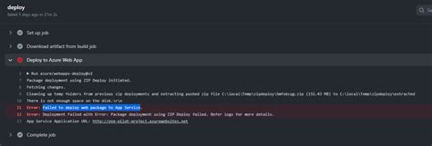 failed to deploy web package to app service there is not enough space