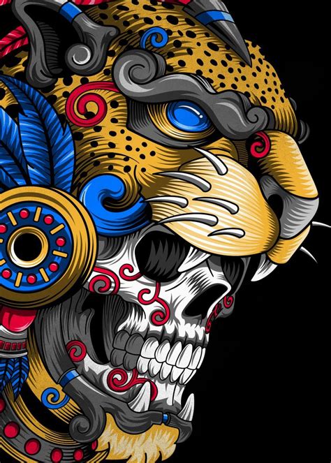 Skull Warrior Aztec Poster By Almost Seven Displate Aztec Drawing