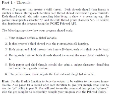 solved part 1 threads write a c program that creates a