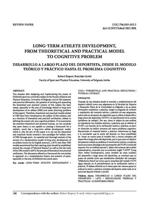 Long Term Athlete Development From Theoretical And Practical Model To