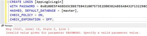 sql server transfer logins error msg 15021 invalid value given for