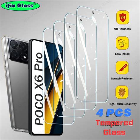 4pcs Tempered Glass For Xiaomi Poco X6 F5 X5 M6 Pro Screen Protector