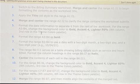 2 switch to the billing summary worksheet merge and