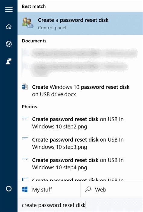 how to create password reset disk on usb drive in windows 10