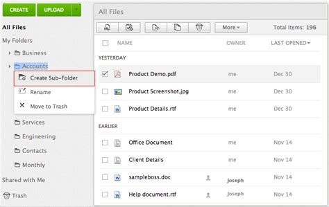zoho docs how to create a sub folder