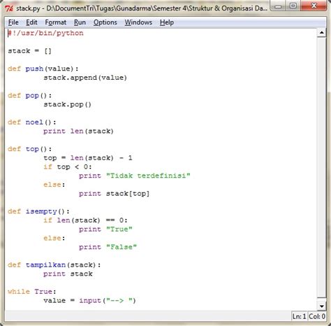 anak gunadarma program stack pada python