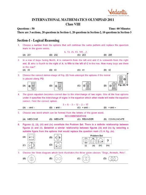 International Mathematics Olympiad 2011 Question Paper Class8