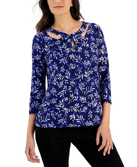 Kasper Printed Twist Neck Top Macys
