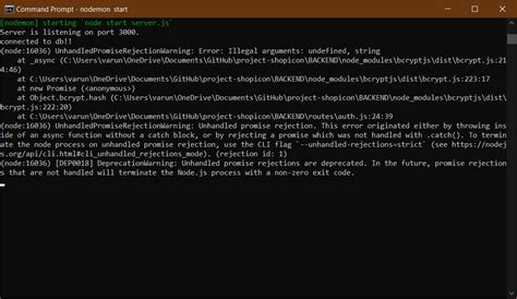javascript unhandledpromiserejectionwarning error illegal