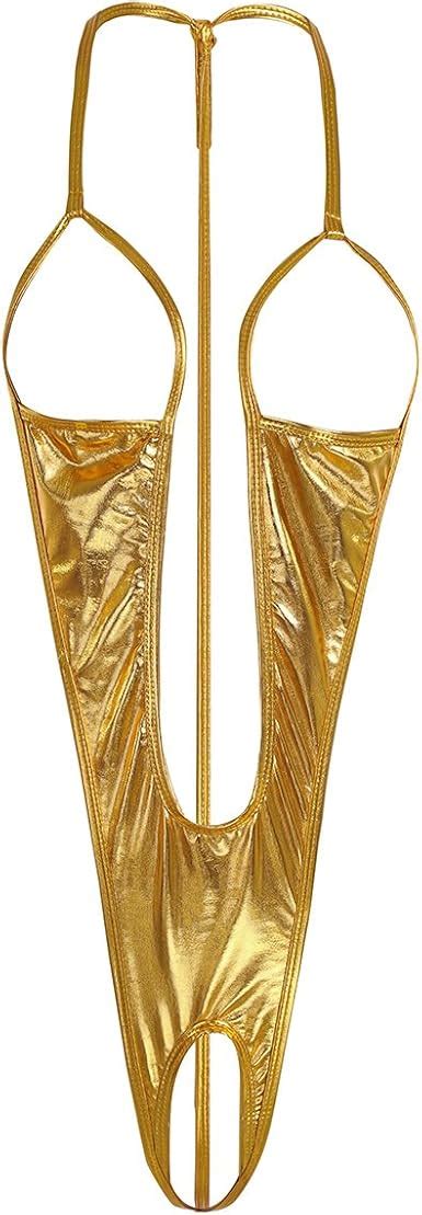 Hularka Womens Shiny Metallic Halter Neck Slingshot