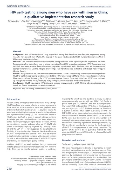 Pdf Hiv Self Testing Among Men Who Have Sex With Men In China A