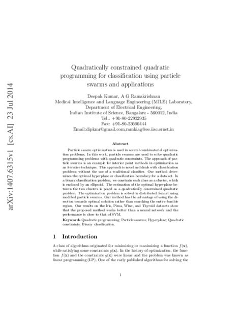 pdf quadratically constrained quadratic programming for