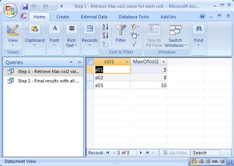 ms access 2007 query to retrieve max value but display all columns