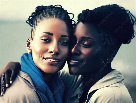 Illustrazione Stock Two Fictional Ai African American Women In Love