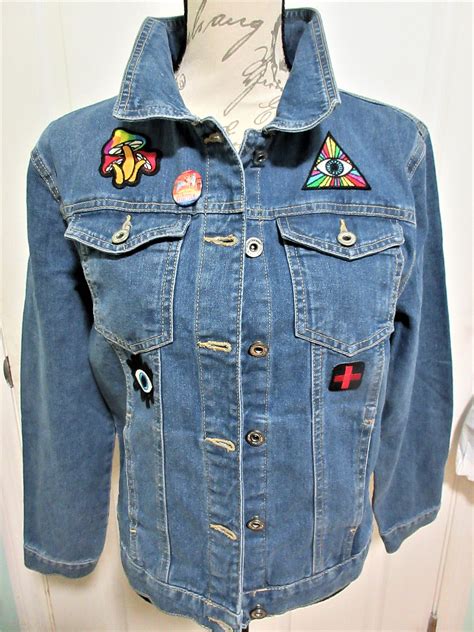 Custom Denim Jacket W Embroidered Patches Eye Rainbow Etsy