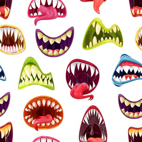 Cartoon Monster Mouths With Teeth Vector Seamless Pattern Background