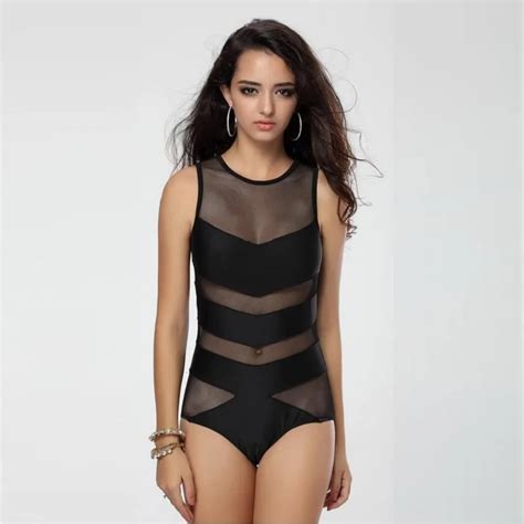 2 Colors One Piece Sexy Hollow Swimsuit Meshswimwear See Through