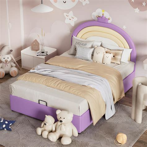 Lit Coffre Pour Enfant 90x200cm En Similicuir Avec Tête De Lit