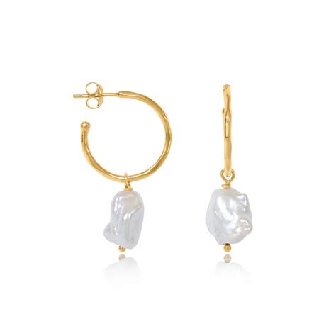 Decus Large Gold Vermeil Hoop Earrings With Baroque Cultured Freshwate
