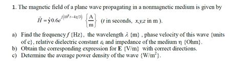 Solved 1 The Magnetic Field Of A Plane Wave Propagating In
