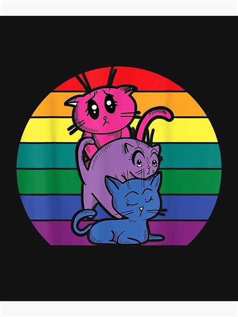 Póster «lgbt Rainbow Retro Bisexual Pride Kawaii Kitty Cat Stack