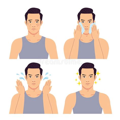 Stage Illustration Of A Handsome Man Washing His Face Stock Vector