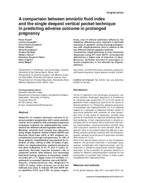 Pdf A Comparison Between Amniotic Fluid Index And The Single Deepest