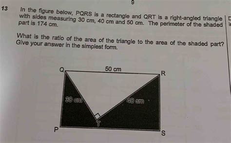 Solved 9 13 In The Figure Below Pqrs Is A Rectangle And Qrt Is A