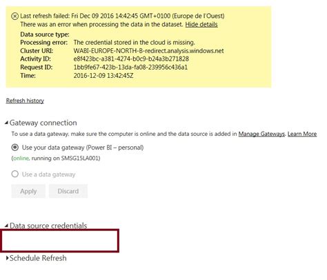 solved personal gateway credentials issue microsoft power bi community