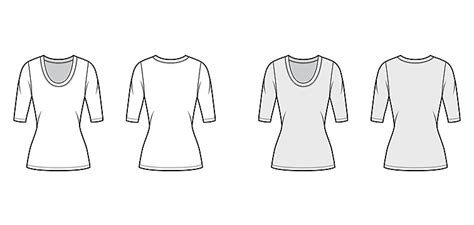 Scoop Neck Jersey Shirt Technical Fashion Illustration With Elbow
