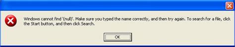 how to fix windows cannot find null error