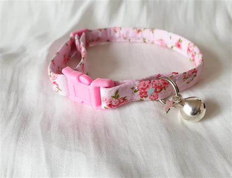 Handmade Pink Rose Cotton Cat Kitten Collar Optional Bow