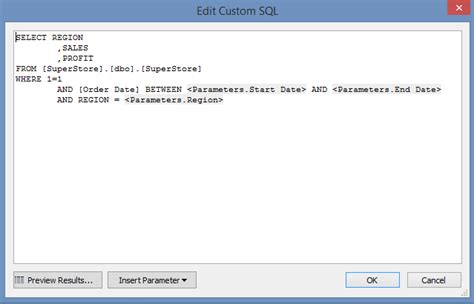 how to use date parameter in custom sql tableau