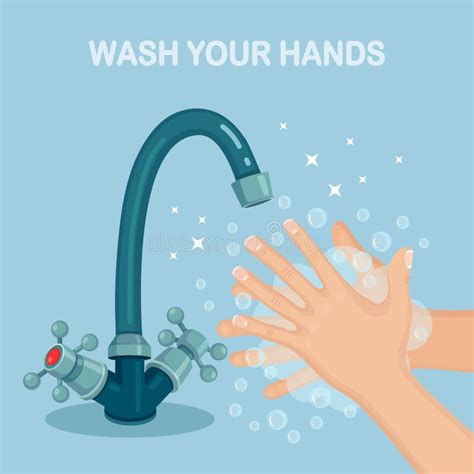 Washing Hands With Soap Foam Scrub Gel Bubbles Water Tap Faucet