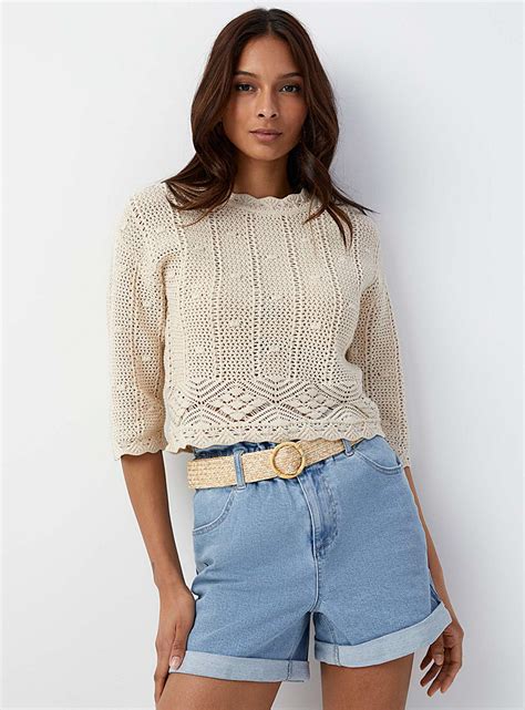 Scalloped Edging Openwork Sweater Icône Shop Womens Sweaters And