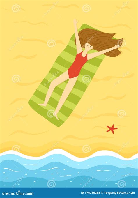 Beautiful Sexy Girl Lying Sandy Beach Stock Illustrations – 2 Beautiful