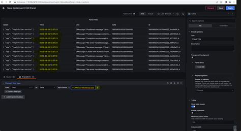 grafana loki data souce datetime millisecond display on table or log