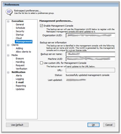 retrospect knowledge base management console how to set up the