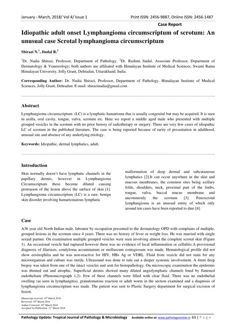 Pdf Idiopathic Adult Onset Lymphangioma Circumscriptum Of Scrotum An