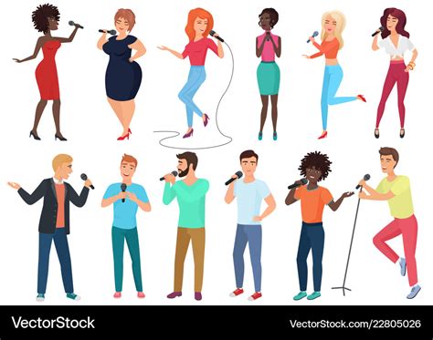 Cartoon Singers With Microphones And Royalty Free Vector