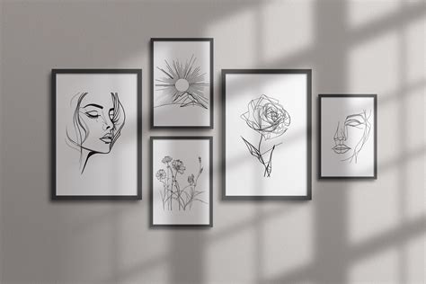 Japandi Printable Wall Art Set Of 5 Line Drawing Woman Face Abstract